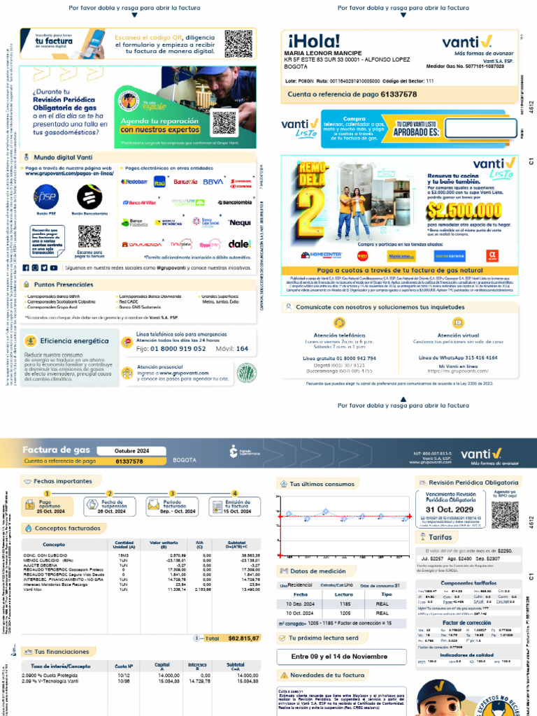 Factura de Gas Vanti S.A. - Octubre 2024 | PDF