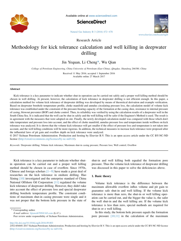 Methodology For Kick Tolerance Calculation and Wel | PDF | Casing ...