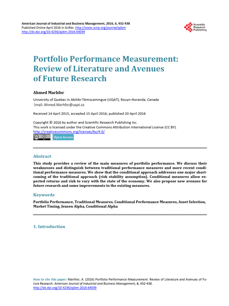Portfolio Performance Measurement Review of Litera | PDF | Sharpe Ratio ...