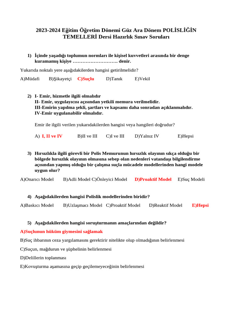 Polislik Temelleri Hazırlık Soru | PDF