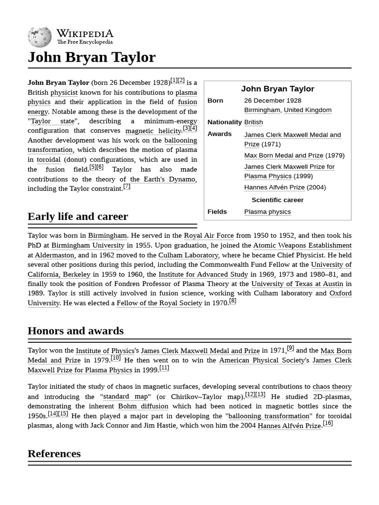 John_Bryan_Taylor | PDF | Physics | Plasma Physics