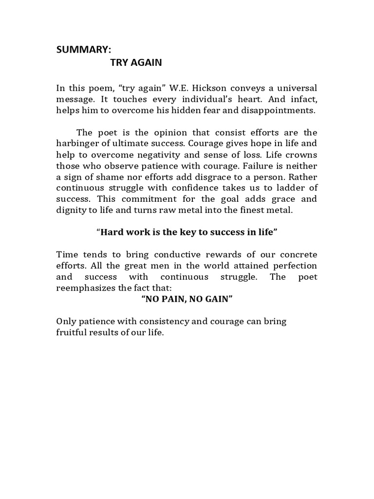 SUMMARY Try Again | PDF