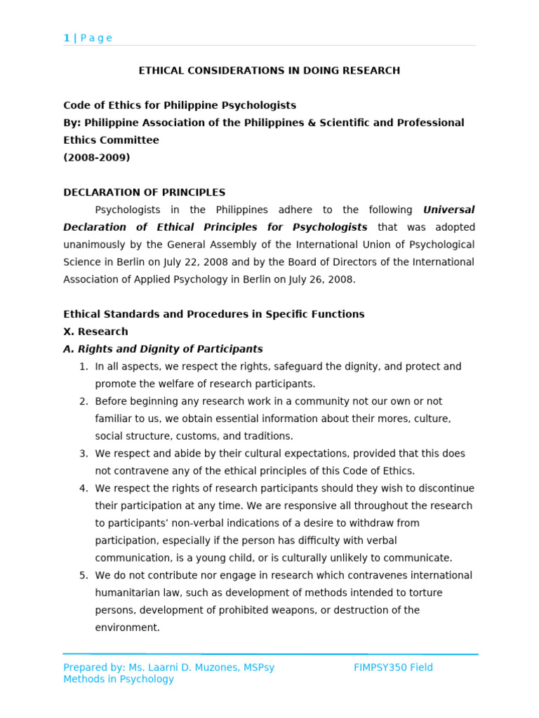 Ethical Research Guidelines for Psychologists | PDF | Informed Consent ...