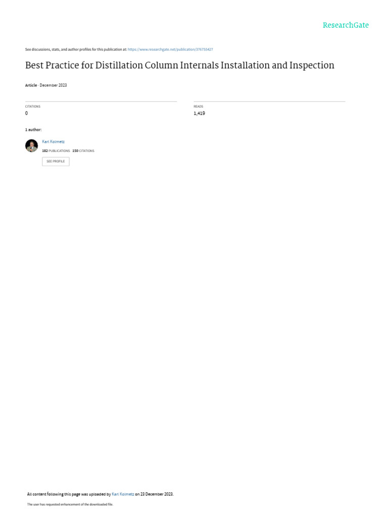 Distillation Column Installation Guide | PDF | Distillation | Chemistry