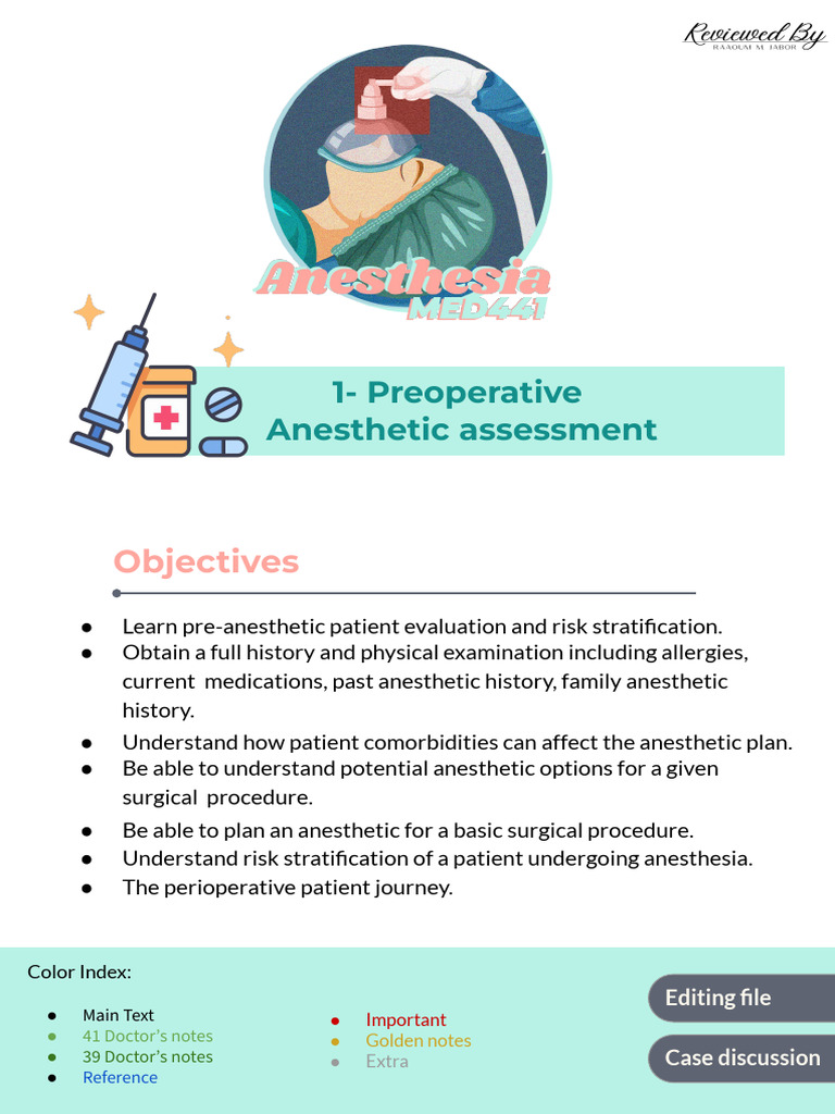 01.preoperative Anesthetic Assessment | PDF | Anesthesia | Surgery