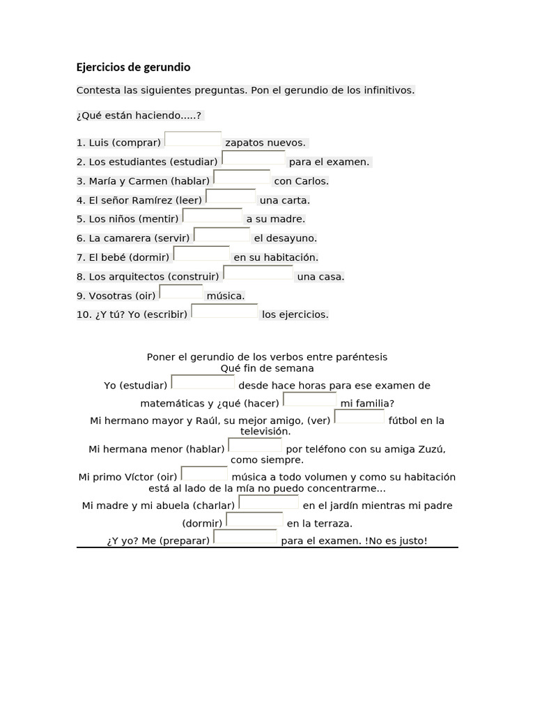 Ejercicios de gerundio | PDF