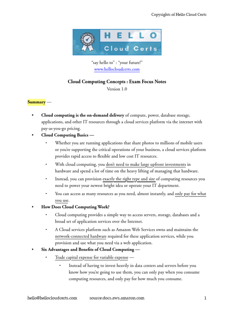1.1 AWS-Cloud-Computing-Summary-Only PDF | PDF | Cloud Computing | Platform As A Service