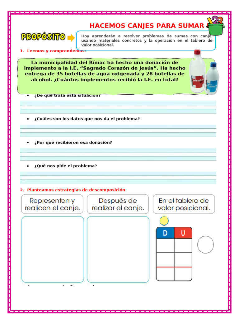 Ficha Mate-Hacemos Canjes para Sumar 1 | PDF