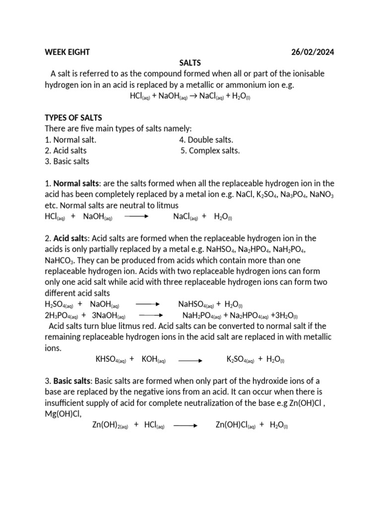 CHEMISTRY NOTE WK 8-10 | PDF | Carbon | Hydroxide