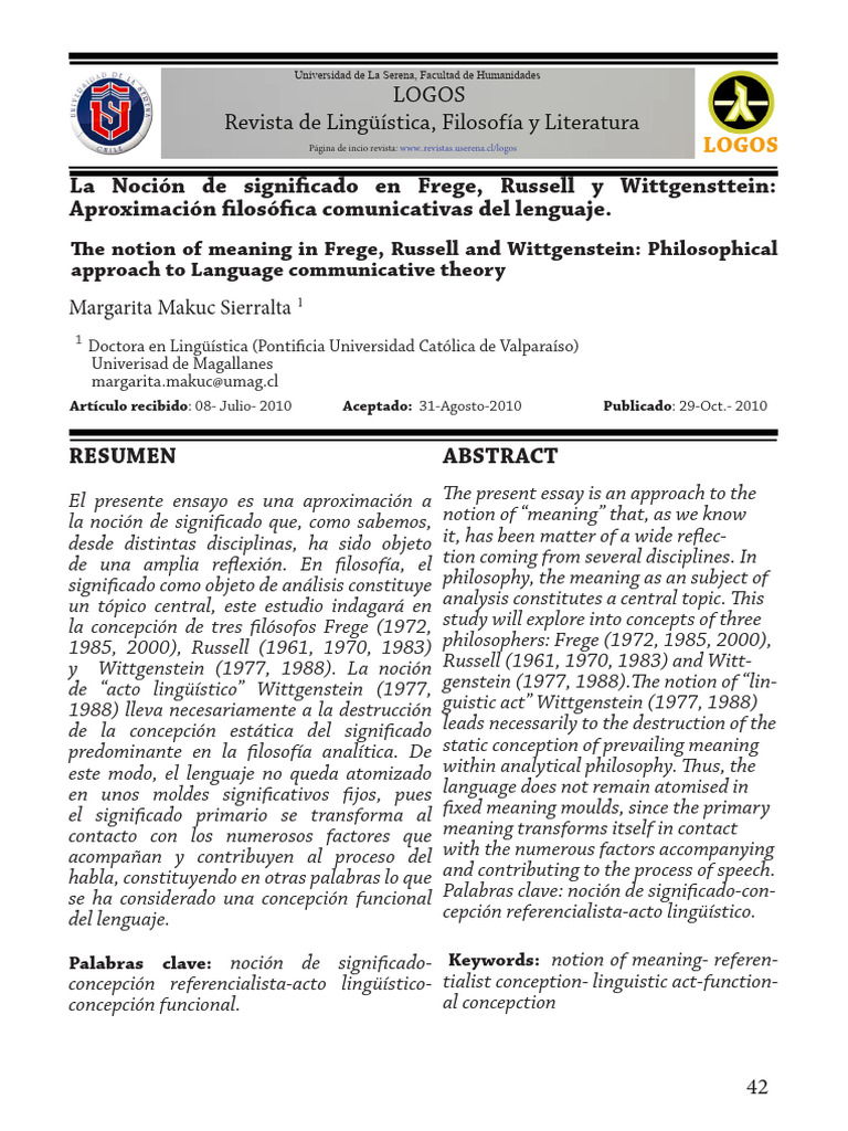 La Noción de Significado en Frege, Russell y Wittgensttein Aproximación ...