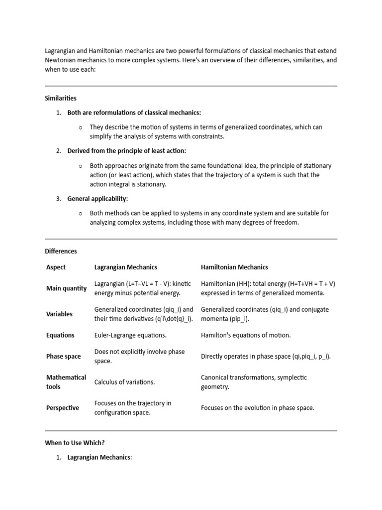 Lagrangian and Hamiltonian mechanics | PDF | Hamiltonian Mechanics ...
