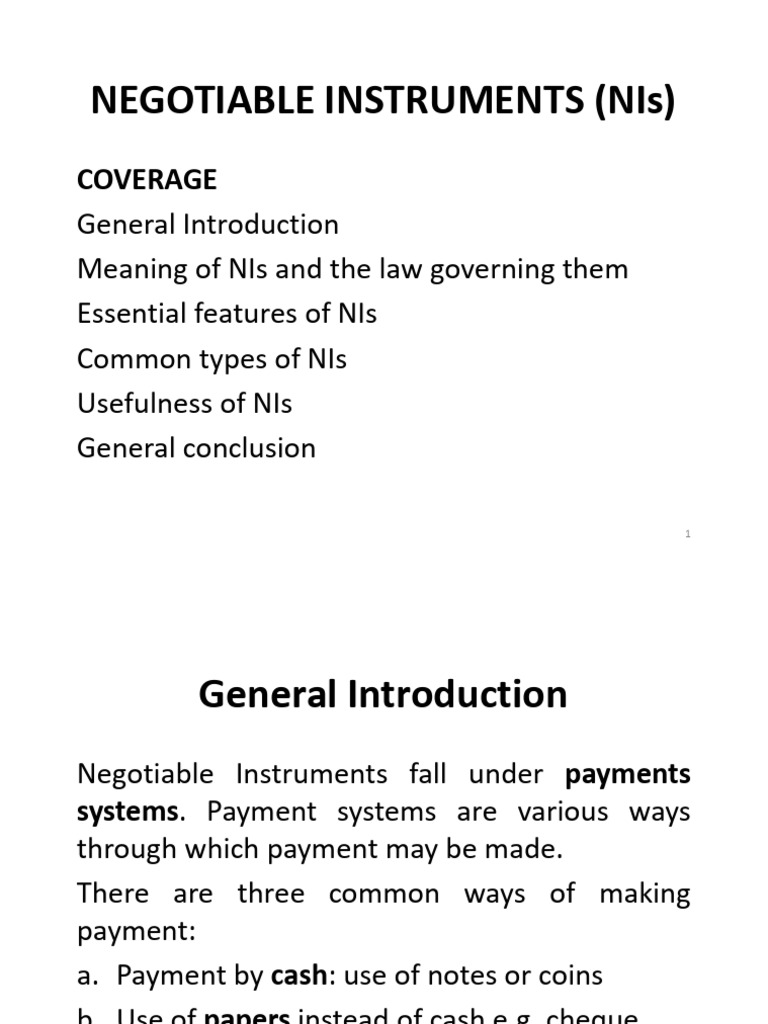 introduction to negotiable instruments | PDF | Negotiable Instrument | Cheque