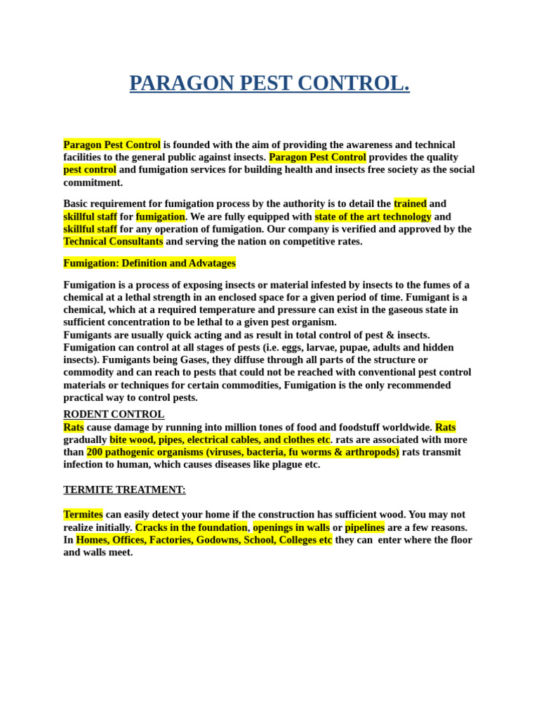 Intro of Paragon Pest Control | PDF | Pest Control | Pest (Organism)
