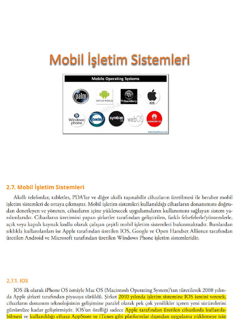 2 Kur2 Mobil İşletim Sistemleri | PDF