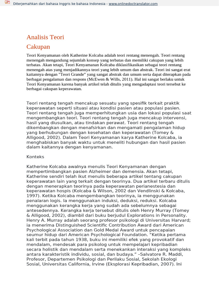 Theory Analysis KOLCABA - En.id | PDF