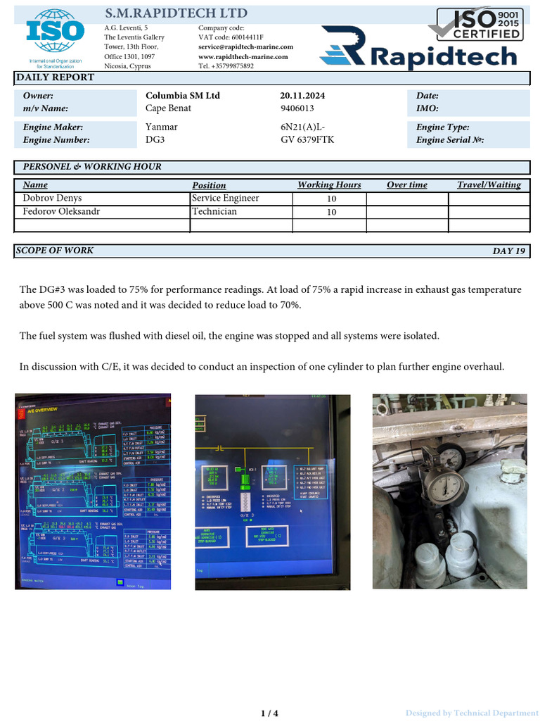 Engine Inspection Report for DG3 Engine | PDF | Piston | Mechanical ...