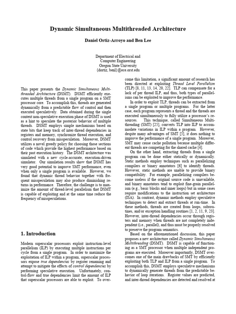 Dynamic_Simultaneous_Multithreaded_Architecture[1] | PDF | Central Processing Unit | Thread ...