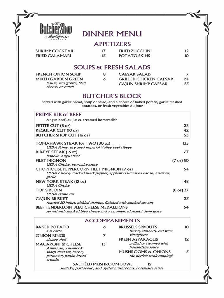 2021 Limited Dinner Menu 2 | PDF | Salad | Steak