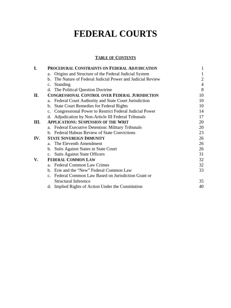 Federal Courts Outline | PDF | Standing (Law) | Jurisdiction