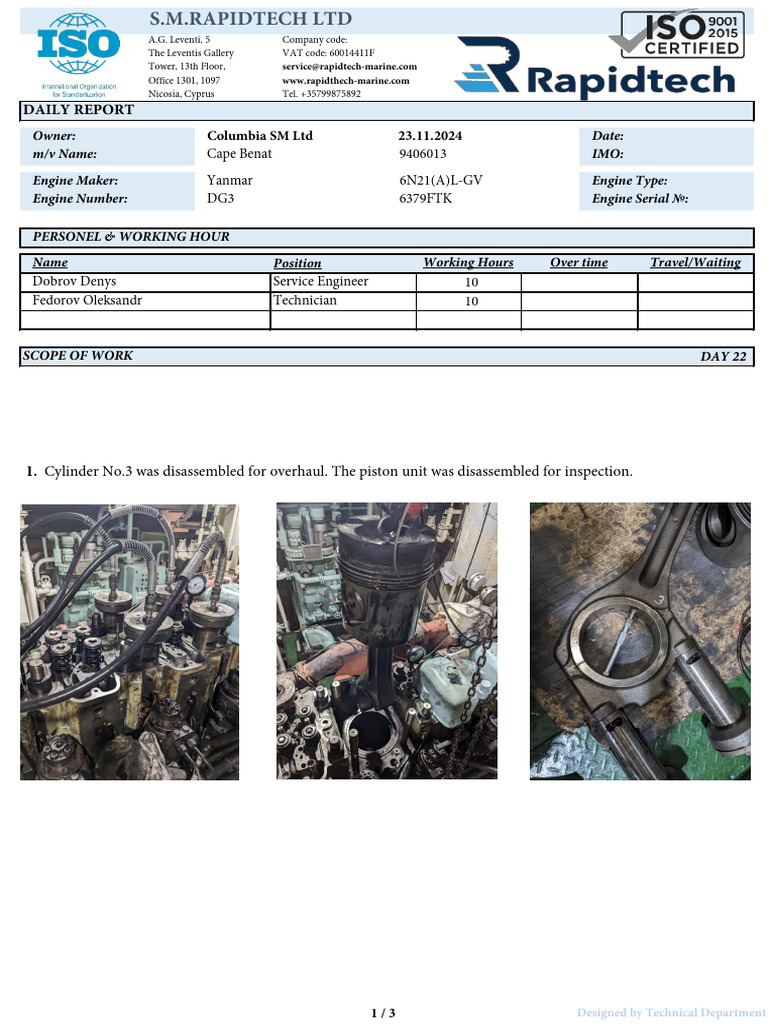 Daily Engine Overhaul Report 9406013 | PDF | Mechanical Engineering ...