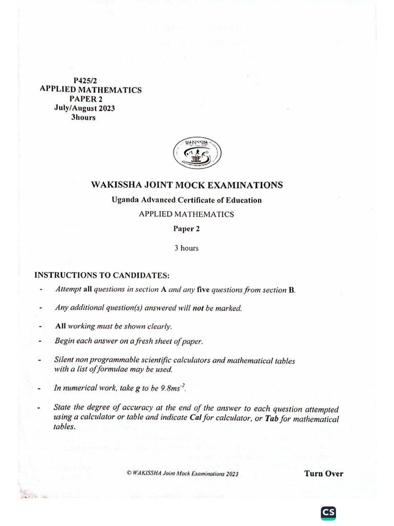 Wakissha Uace Applied Maths | PDF