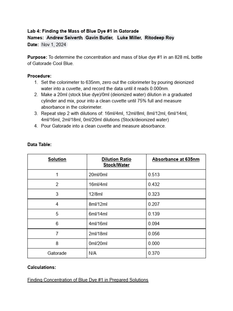 Gatorade Lab | PDF | Molar Concentration | Analytical Chemistry