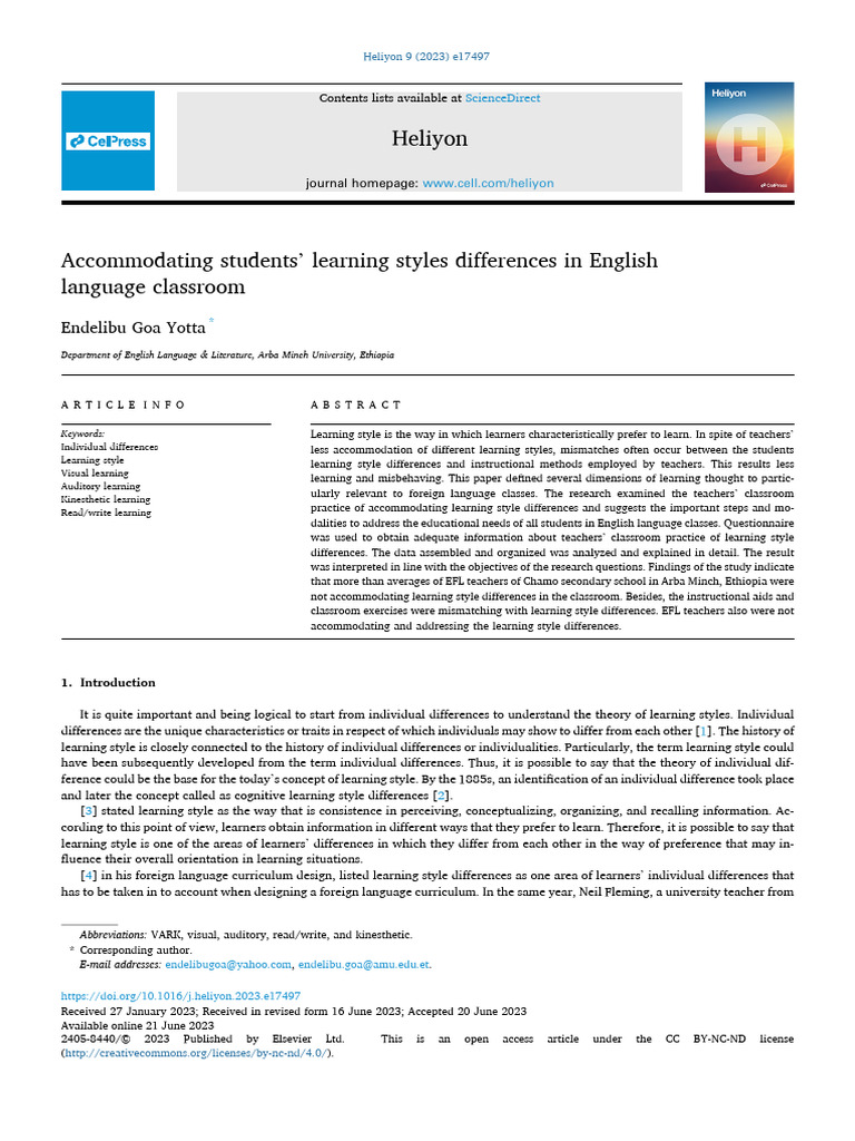 Accommodating Students' Learning Styles Differences in English Language ...