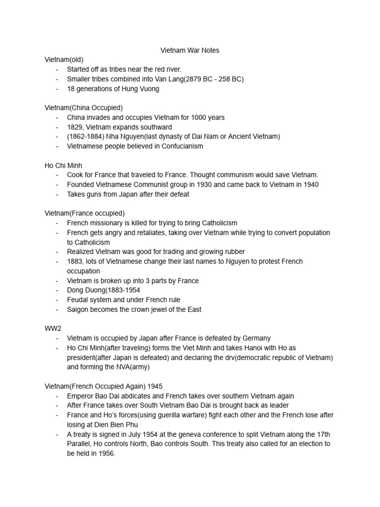 Vietnam War Notes | PDF | Vietnam War | South Vietnam