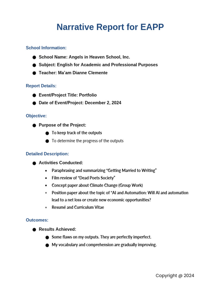 Narrative Report EAPP Portfolio | PDF