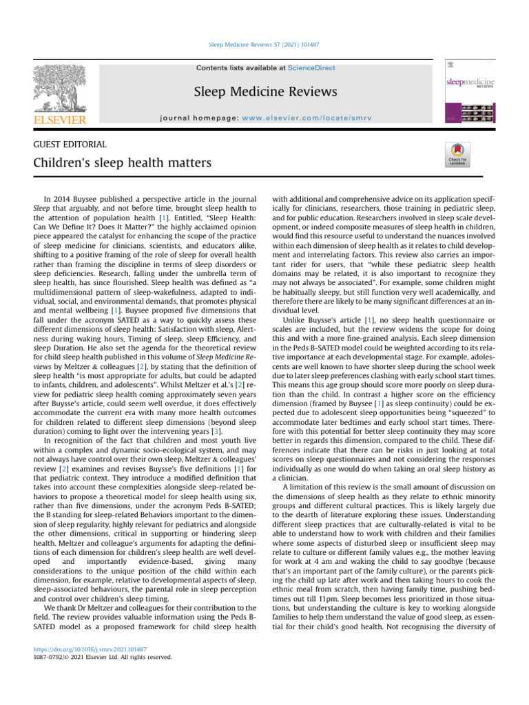 Children's Sleep Health Matters | PDF | Sleep | Psychological Concepts