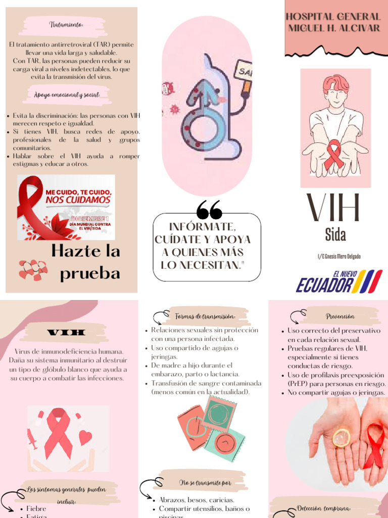 Folleto Tríptico Informativo Datos Sida Vih Sencillo Rosa Rojo Blanco | PDF | VIH | VIH / SIDA