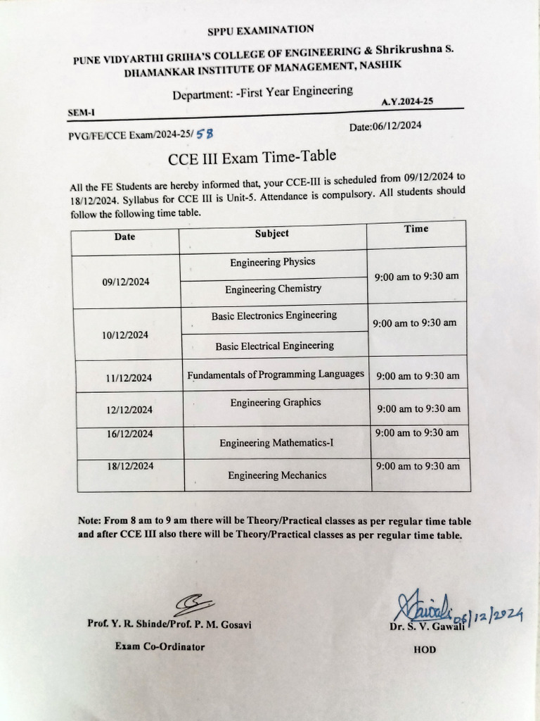 Cce-III Time Table | PDF