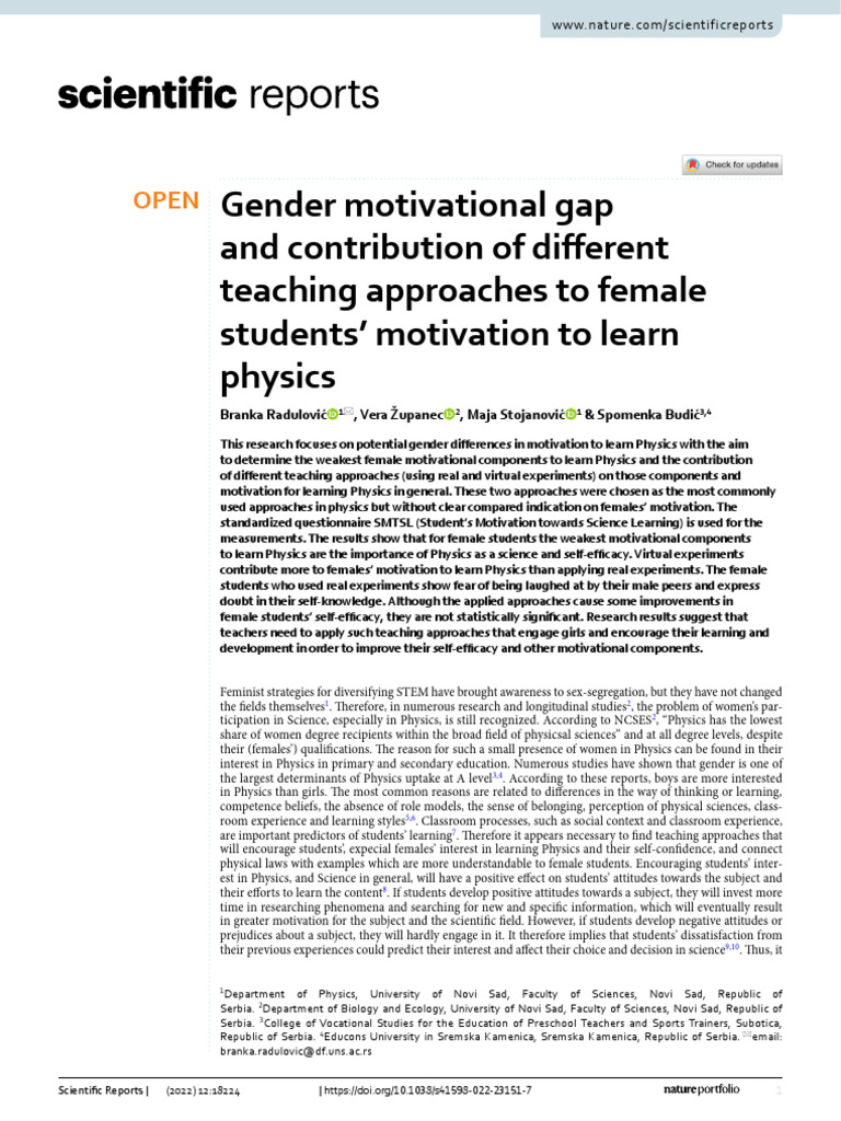 Gender Motivational Gap and Contribution of Different Teaching ...