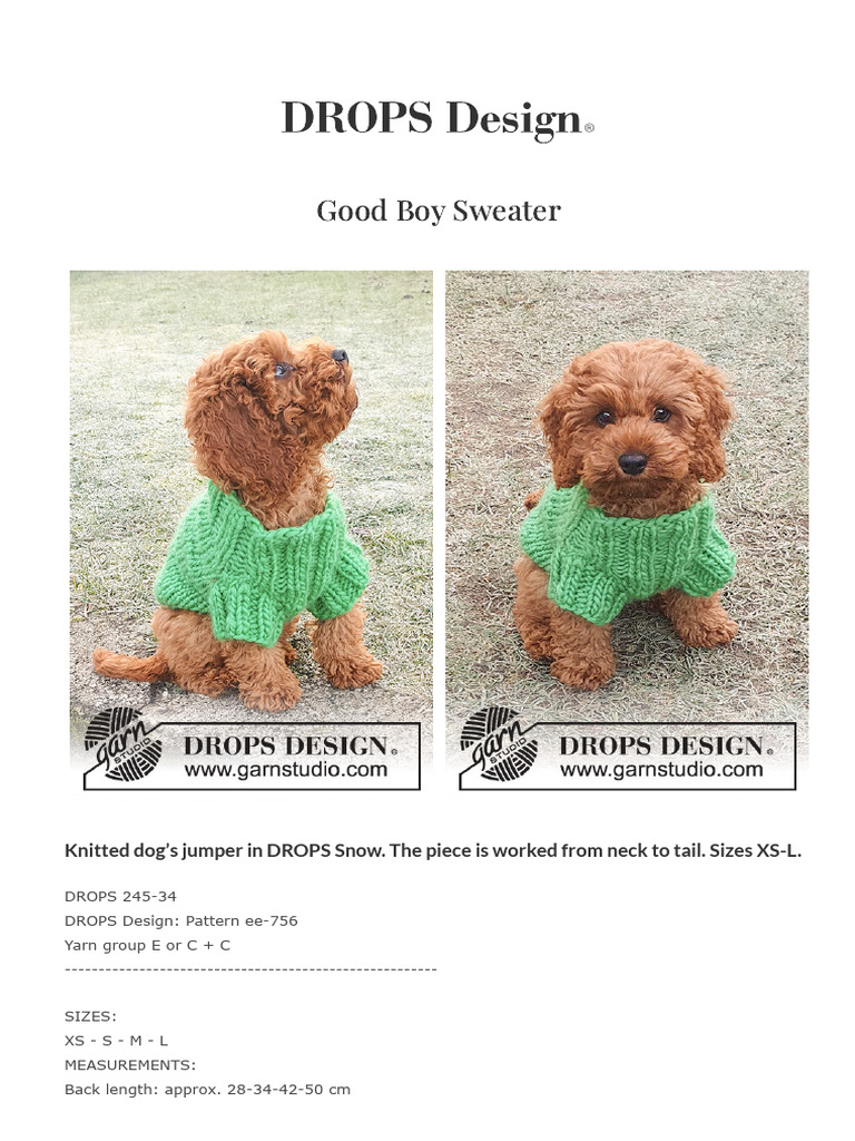 Good Boy Sweater - Knitted dog’s jumper in DROPS Snow. The piece is ...