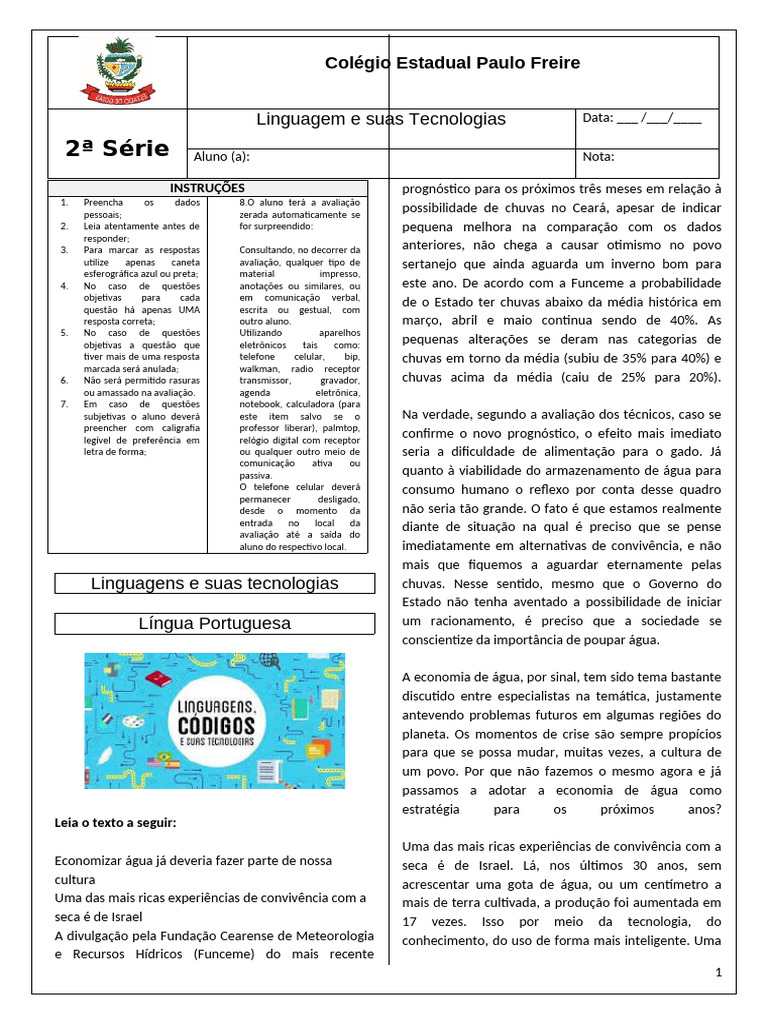 Prova 2 ano Linguagens | PDF | Science | Deus