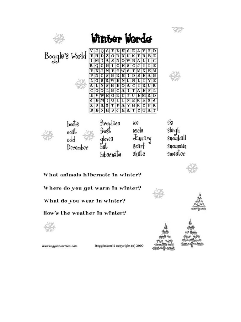 Winter Wordsearch Easy | PDF
