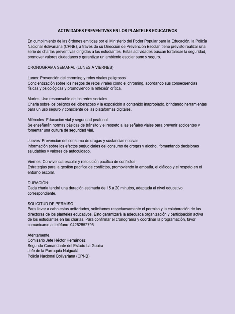 Cronograma de Charlas Educativas. | PDF