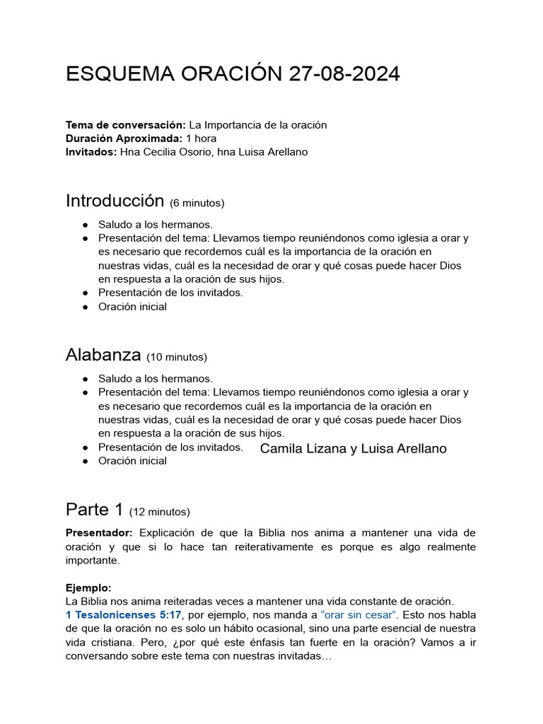 ESQUEMA ORACIÓN 27-08-2024 | PDF | Oración | Creencia religiosa y doctrina