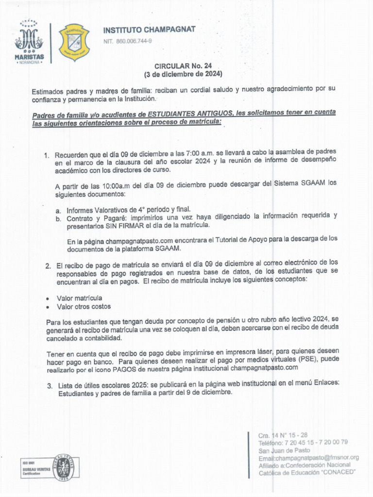 Circular 24 Matriculas 2025 | PDF