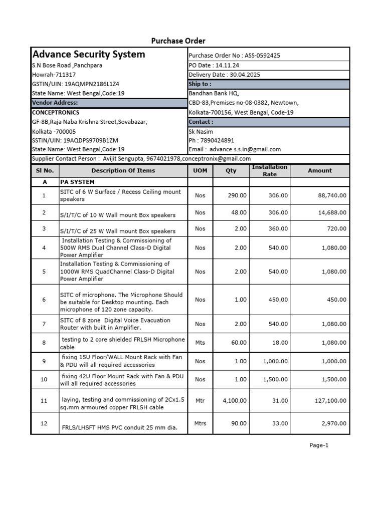BOQ BMS Bandhan Bank Best Price PO | PDF | Electronics | Electrical ...