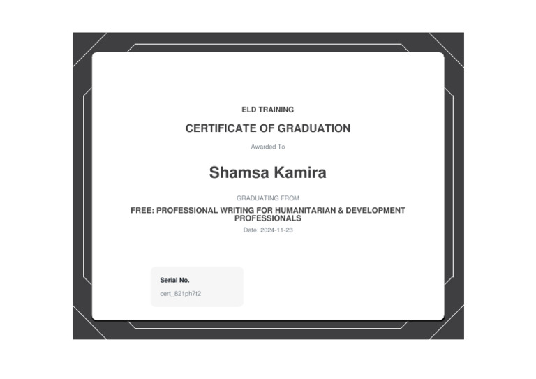 Shamsa Kamira - Eld Training Certification | PDF