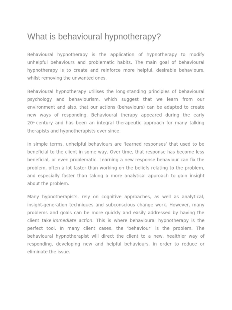 Behaviour Modification Pdf Hypnotherapy Classical Conditioning