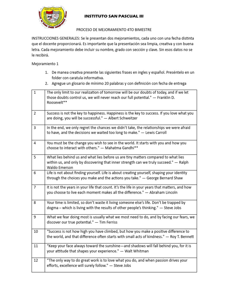 Mejoramiento 4to Bimestre | PDF