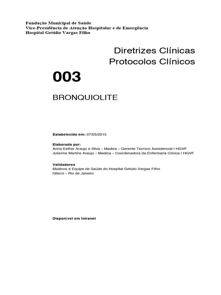 Protocolo 003 Bronquiolite | PDF | Pneumonia | Ciências da Saúde