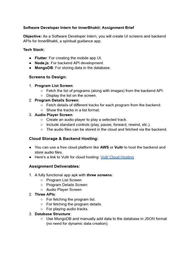 _Software Developer Intern for InnerBhakti_ Assignment Brief | PDF
