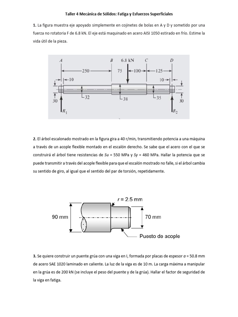 Taller 4 Mecanica de Solidos | PDF | Rodamiento (Mecánico) | Fatiga (material)