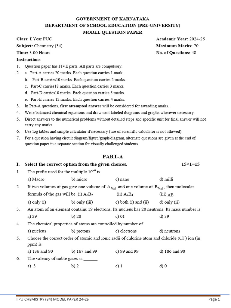 34 Chemistry Model Question Paper | PDF | Molecular Orbital | Chemical ...