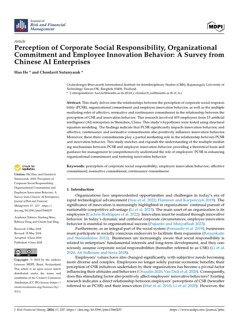 Perception of Corporate Social Responsibility, Organizational ...