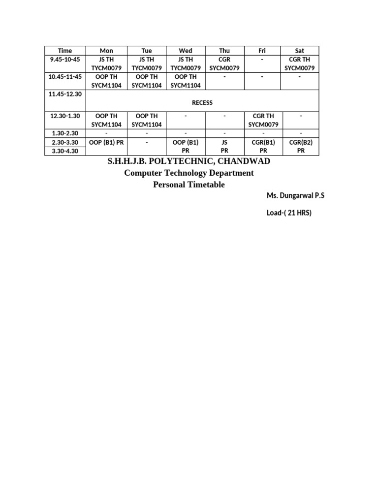 Personal Time Table | PDF