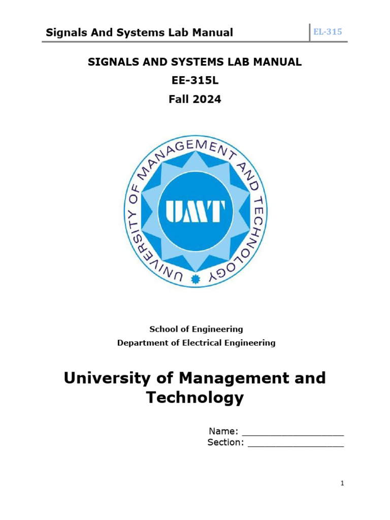 EL-315 Signals - Systems Lab Manual | PDF | Matrix (Mathematics) | Fourier Transform
